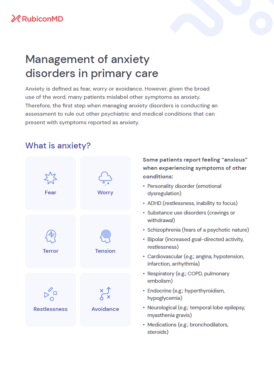 Management of anxiety disorders in primary care
